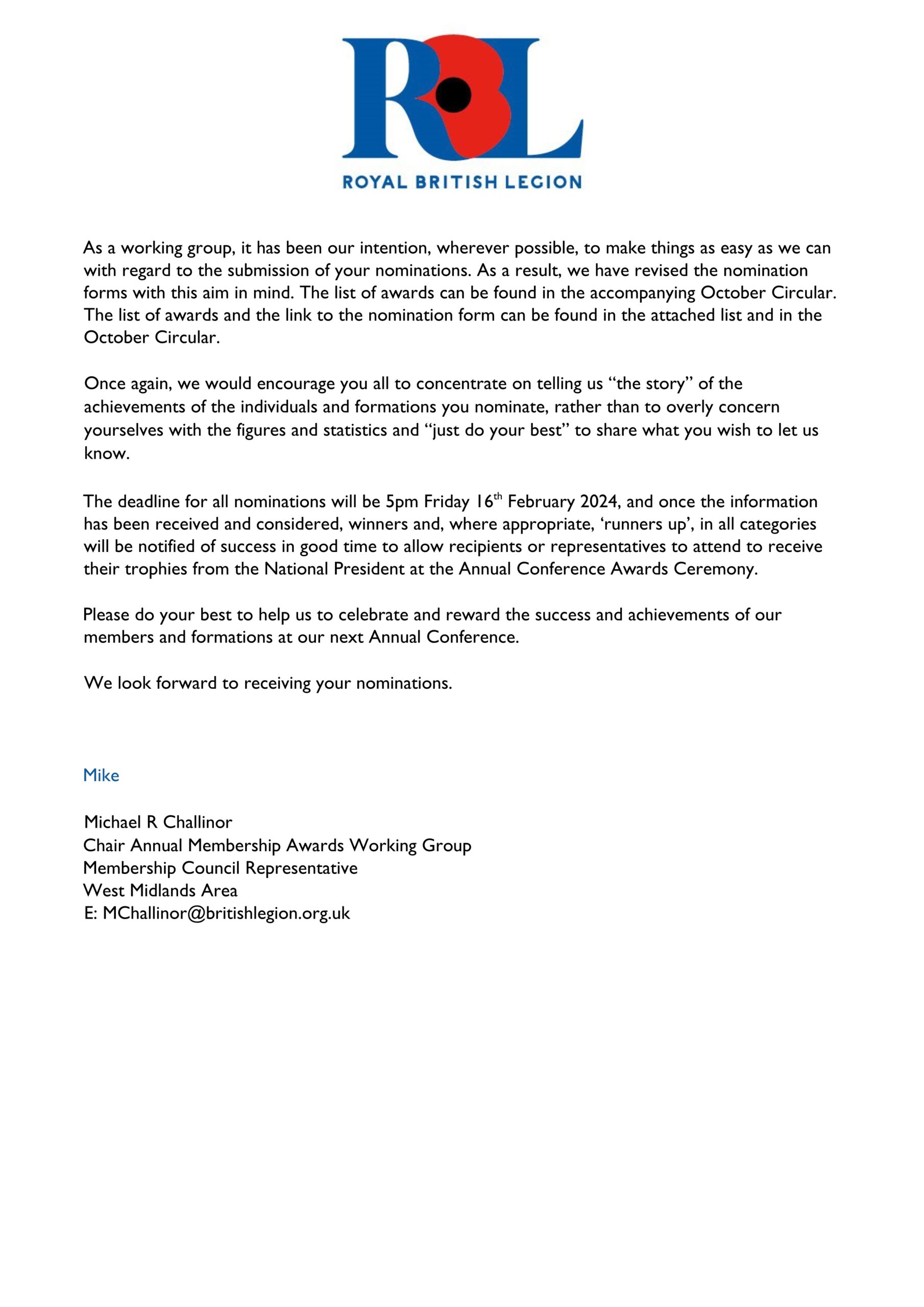 002_Letter from the Chair Annual Membership Awards Working Group ...